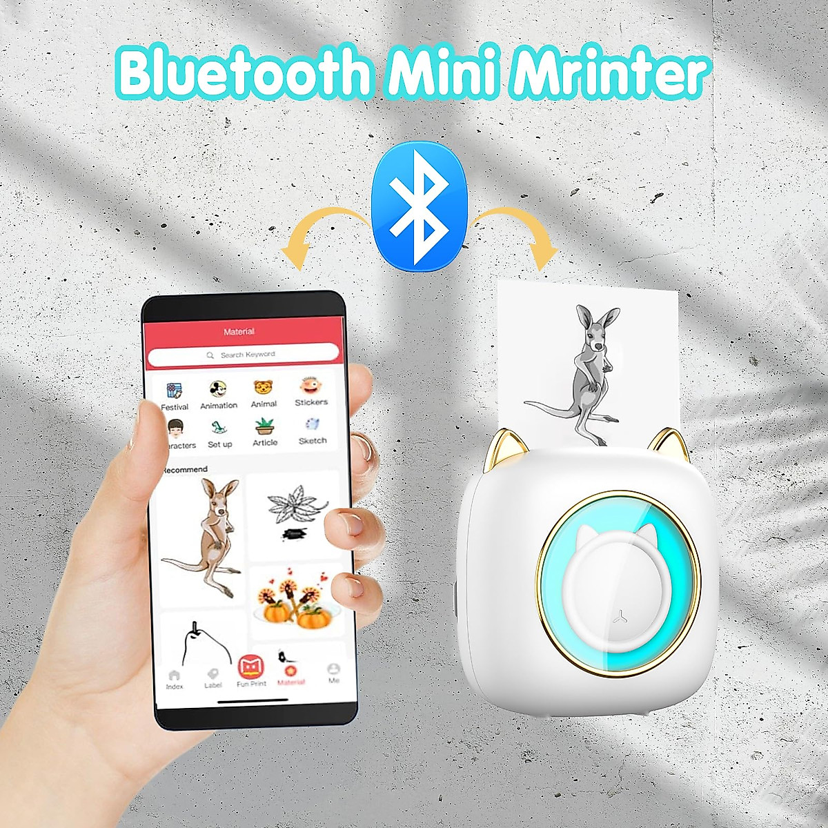 WOVTE Mini Sticker Printer, Portable Bluetooth Thermal Printer with 10 Rolls Thermal Paper, Smal Print Pod, Inkless Pocket Printer for iPhone & Android, Suitable for Notes Memo Kids Gift, White