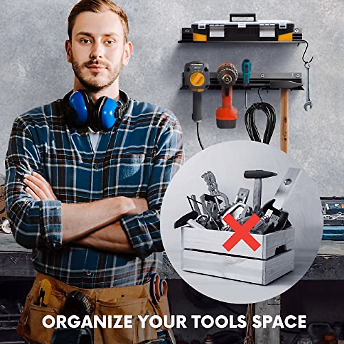 Spacemaxer Heavy Duty Drill Rack & Tool Organizer | Wall Mounted Garage Storage Holder for Handheld & Power Tools | 2 Pack Garage Shelving, Compact Steel Design for Home & Workshop | Father's Day Gift