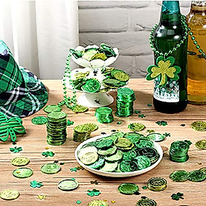 250 Pieces St. Patrick's Day Shamrock Coins 3-Leaf and 4-Leaf Lucky Coins Green and Plastic St. Patrick Confetti Green Table Confetti for St. Patrick's Day Party Decoration Supplies