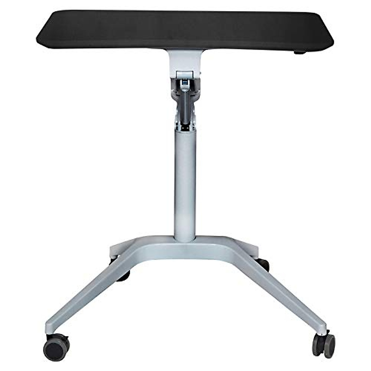 Contemporary Workpad Height Adjustable Laptop Cart Desk with Pneumatic Mechanism, Mobile Tilt, Locking Castors, Ergonomic Curved Desktop, for Office, College, 19 x 28 in. Black Top