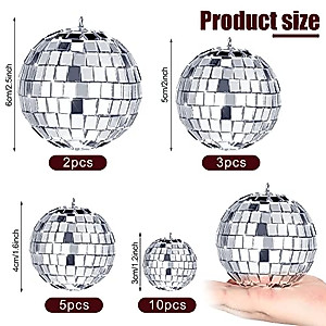 20 Pcs Hanging Mirror Disco Ball Ornaments Glass Disco Balls Decoration Different Sizes 70s Reflective Mini Disco Ball Decor with Rope (2.4 Inch, 2 Inch, 1.6 Inch, 1.2 Inch)
