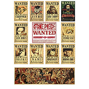 One Piece Wanted Posters Set of 10 Pieces(40cm x 28.5cm) +1 Piece Family Portraits(101cm x 27cm) for Bedroom