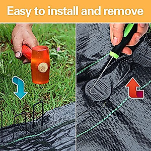 Bakulyor 50pcs Black Landscape Staples + 50pcs Buffer Washer, 6 Inch 11 Gauge Garden Stakes Staples, U Shaped Galvanized Lawn Pins Heavy Duty Yard Ground Pin for Weed Barrier Sod Fabric Decorations