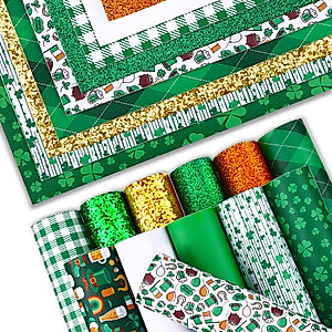 Weewooday 22 Pieces St. Patrick's Day Faux Leather Sheets and Earring Cutting Dies Shamrock Teardrop Hat Earring Die Cutting Glitter Leather Fabric for St. Patrick's Day DIY Earrings Hair Bow Craft
