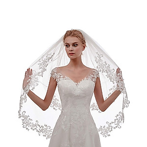 EllieHouse Women's Short 2 Tier Lace White Wedding Bridal Veil with Comb L24WT