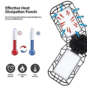 4-Pack Three-Blade Garage Lighting Folding Lights, Energy Efficient Large Plastic Garage Lights, Folding LED Beads Garage Lights, Basement Lighting, Warehouse Lighting, (6500K, Black)