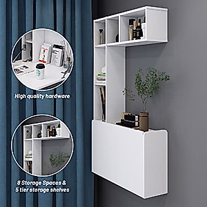 Pmnianhua Floating Desk,Wall Mounted Desk Folding,Space Saving Desk,Folding Wall Desk for Small Space Apartment Bedroom(White)