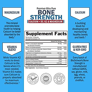 Bone Strength Calcium Supplement - With Calcium, Vitamin D3, K2, C, Magnesium, Zinc - 8 Bone-Building Nutrients, High Absorption, Non-Constipating Formula - 120 Veggie Capsules for Optimal Bone Health