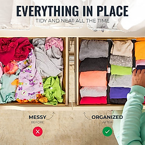 RAPTUROUS Deep Drawer Dividers 3 Pack, 6 Inch Tall, 13-22 Inch Long Expandable, Adjustable Drawer Organizer for Clothing, Dresser, Kitchen, Strong Hold, Soft Foam Edges, Black