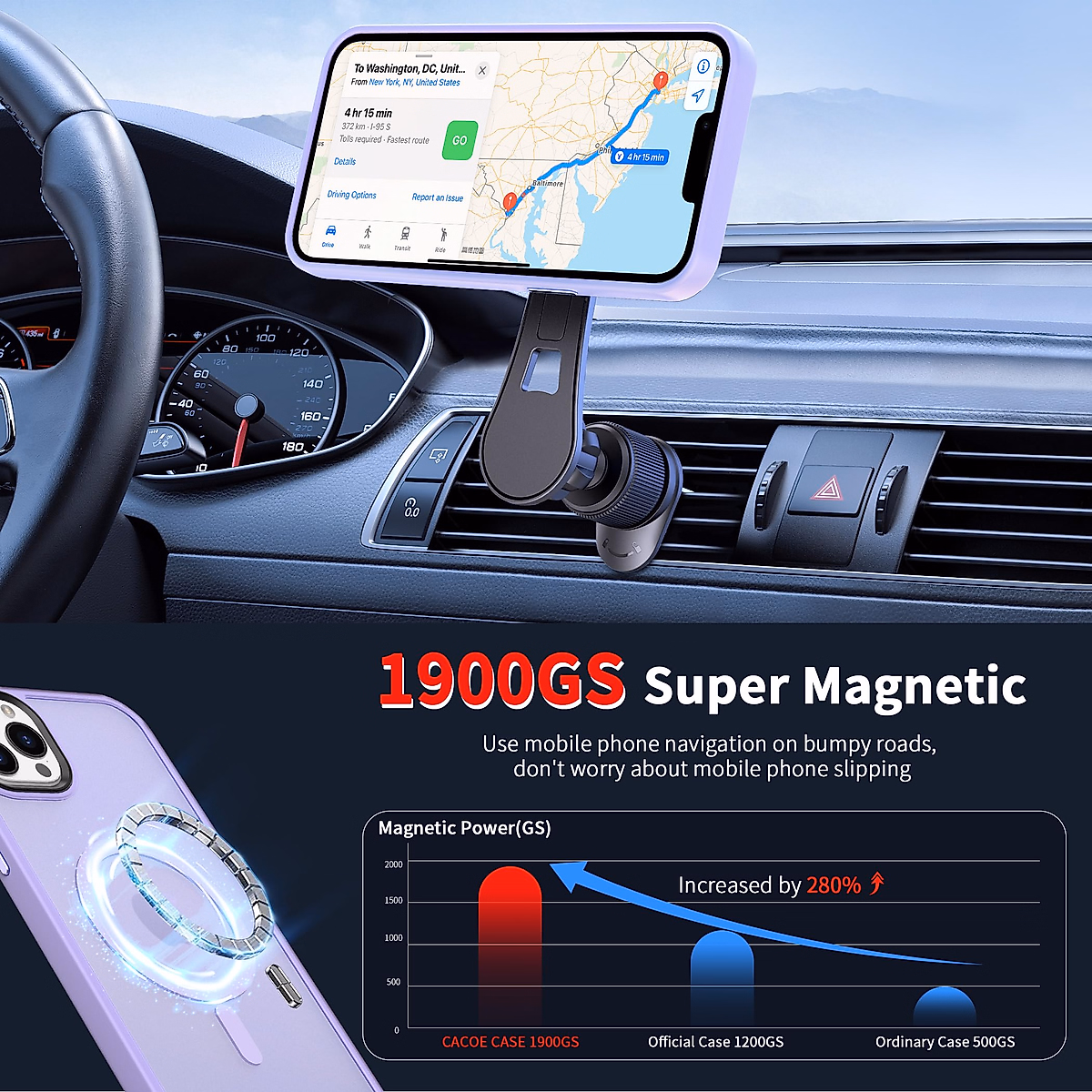 CACOE Magnetic Case for iPhone 14 Pro Max 6.7 inch-Compatible with MagSafe & Magnetic Car Phone Mount,Anti-Fingerprint TPU Thin Phone Cases Cover Protective Shockproof (Light Purple)