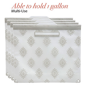 Kitchen Details 4 Pack Reusable Gallon Bags | Airtight Zipper Seal | Leak Proof | BPA Free | Food Safe Material | Food Storage | Freezer Safe | Grey