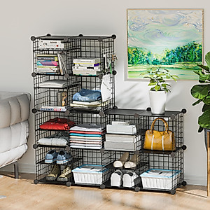 Kiivoena Wire Cube Storage Organizer, 12 Cubes Converted into 14 Cubes, Sturdy Metal Grids Storage Shelf Closet Shelving Units and Storage, Shelves for Bedroom LIvingroom Office