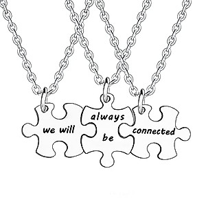 YEEQIN 3PCS We Will Always Be Connected Necklace Set, Best Friends Necklace for 3, Friendship Jewelry Gift for Sisters Friends