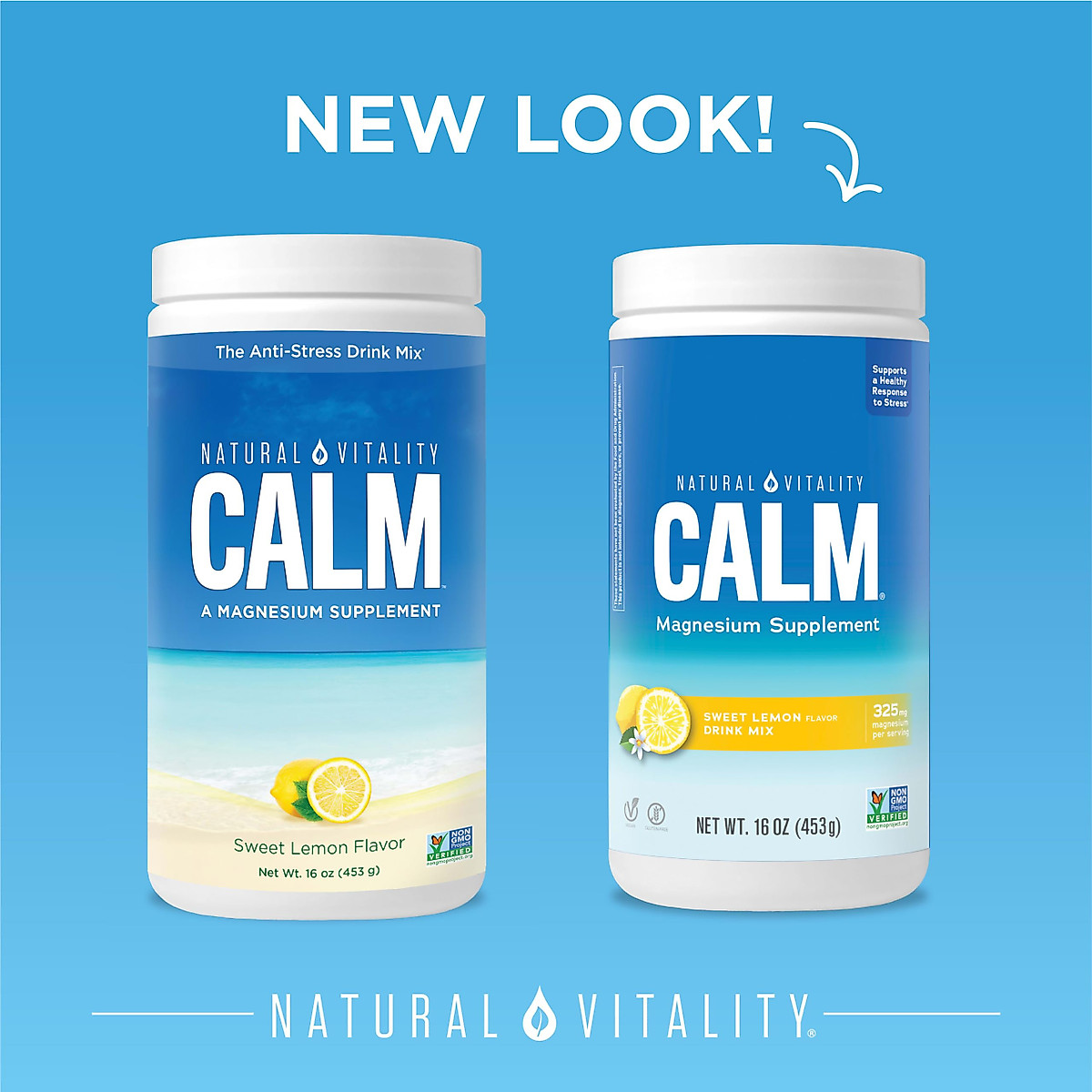 Natural Vitality Calm, Magnesium Supplement, Anti-Stress Drink Mix Powder, Gluten Free, Vegan, & Non-GMO, Sweet Lemon, 16 oz