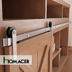 Homacer Mini Brushed Nickel Non-Bypass Sliding Barn Door Hardware Kit, for One/Single Door, 66-inch Long Flat Track, Straight Design Roller, Cabinet TV Stand Console Use…