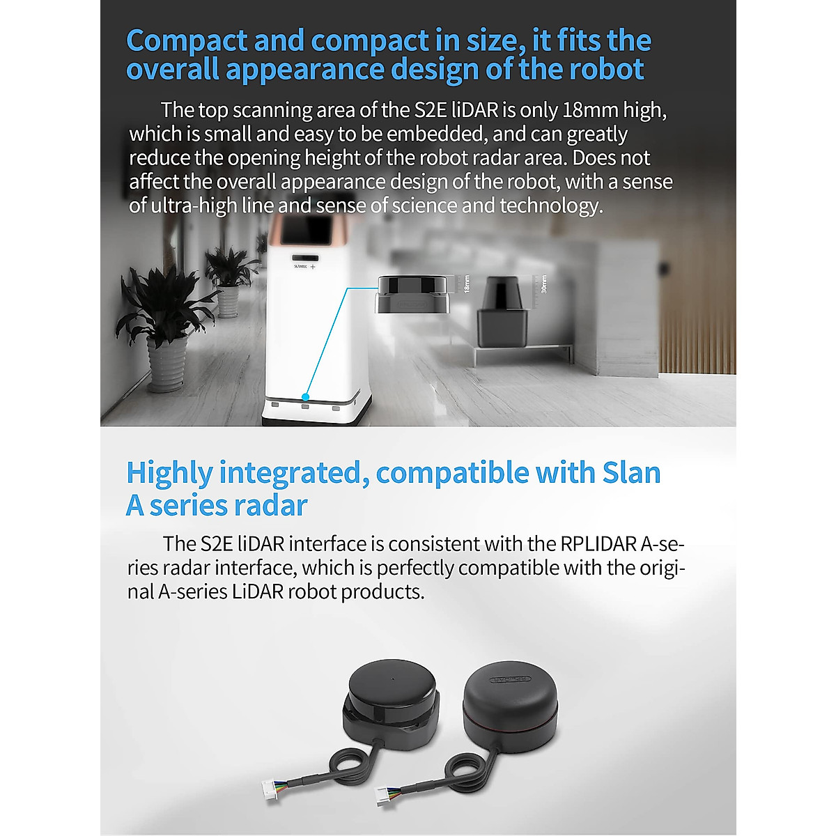 Slamtec RPLIDAR S2E Lidar Sensor 2D 360 Degree 30 Meters Scanning Radius LIDAR Scanner with Ethernet UDP Interface for ROS/ROS2 Obstacle Avoidance and Navigation of Robots
