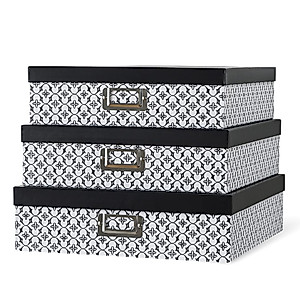 Soul & Lane Black and White Decorative Storage Boxes with Lids for Organizing - Set of 3, Modern Trellis Jumbo Scrapbook Storage Boxes, Document and Letter Boxes for Keepsakes, Memory Boxes