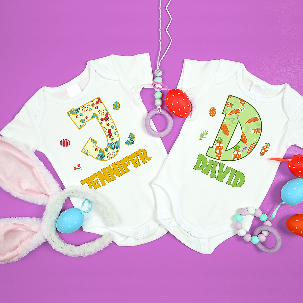 Personalized My First Easter Baby Onesie w/Name - 9 Design Customize 1st Boy Outfits Gifts Custom Girl Outfit Bunny Clothes Kids Bodysuit Newborn 6M 12M 18M 24M C1, White