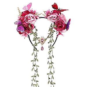 MOSTORY Purple Fairy Flower Crown - Elf Woodland Headpiece Floral Vine Headband Forest Hairband with Butterfly Fairy Costume for Women Renaissance Renfaire Party Cosplay Photo Shoot