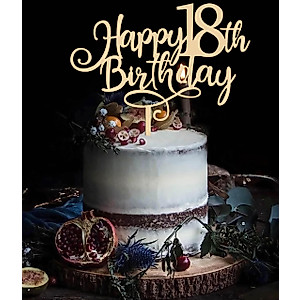 MRAPPY Happy 18th Birthday Cake Topper - Wooden 18th Birthday Decorations for Girls and Boys - 18th Birthday Cake Decor, Photo Booth Props