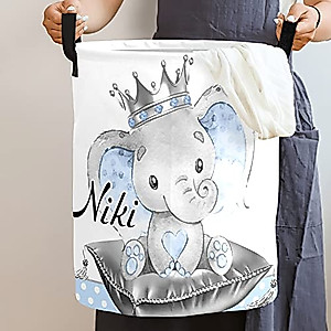 Elephant Laundry Basket Personalized with Name Laundry Hamper with Handle Organizer Storage Bin Bedroom Decor for Boys Girls Adults