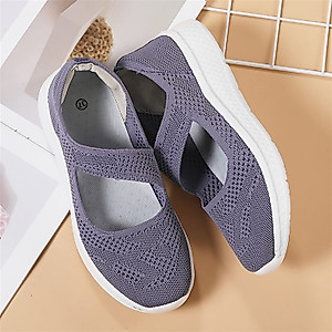 GOSPT Women's Mesh Mary Jane Flat Sneakers Comfortable Slip on Nursing Loafer Shoes Purple 10.5