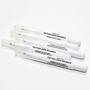 ELEMENT TATTOO SUPPLY - Fine Tip Tattoo Skin Markers Pen Purple For Thinner Thin Lines Disposable Short Stencils Dot Lines Markings Body Piercing Microblading 5 Markers (Purple-Thin-5pk)