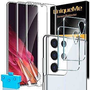 UniqueMe for Samsung Galaxy S21 Ultra Screen Protector, 2 Pack 5G 6.8- inch Flexible TPU Screen Cover and 2 Pack Camera Lens Protector [Support Fingerprint Unlock][Bubble Free] [Installation Tool]