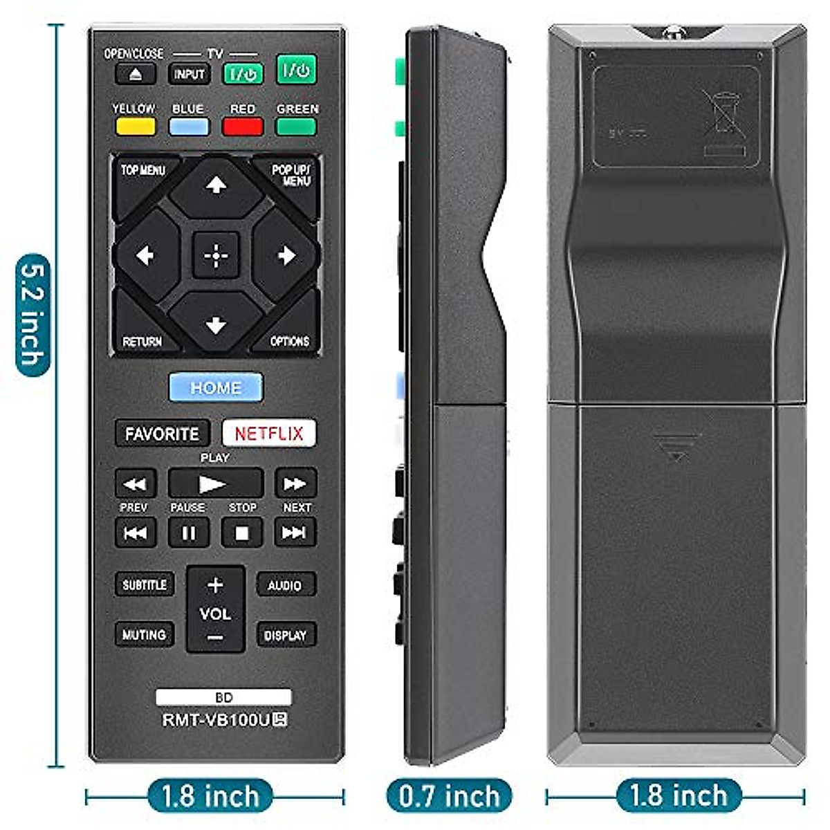 CtrlTV Remote for Sony Blu-Ray Remote and Sony Blu Ray DVD Player BD Disc 3D Streaming 4K Ultra HD UHD HDR Home Theater BDP Series Player RMT-VB100U with Netflix