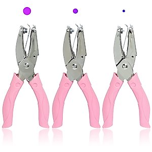 CheeMuii 3 Pieces Metal Handheld Paper Punch Single-Hole Tag Punch Set with Plastic Handle for Circle Holes for DIY Craft Tag