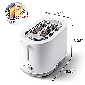 2 Slice Toaster, ROCKURWOK Extra Wide Toaster with Toast Boost, Slide-Out Crumb Tray, Auto-Shutoff and Cancel Button, White