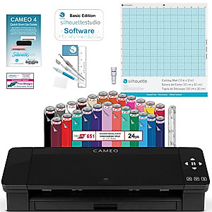 Silhouette Cameo 4 Vinyl Bundle- 24 Sheets of Vinyl, Vinyl Tool Kit and Cameo 4 Start Up Guide with Bonus Designs