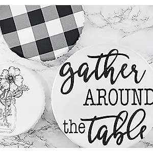 AuldHome Reusable Fabric Bowl Covers (Set of 3); Rustic Farmhouse Themed Black and White Stretchy Cloth Bowl Covers