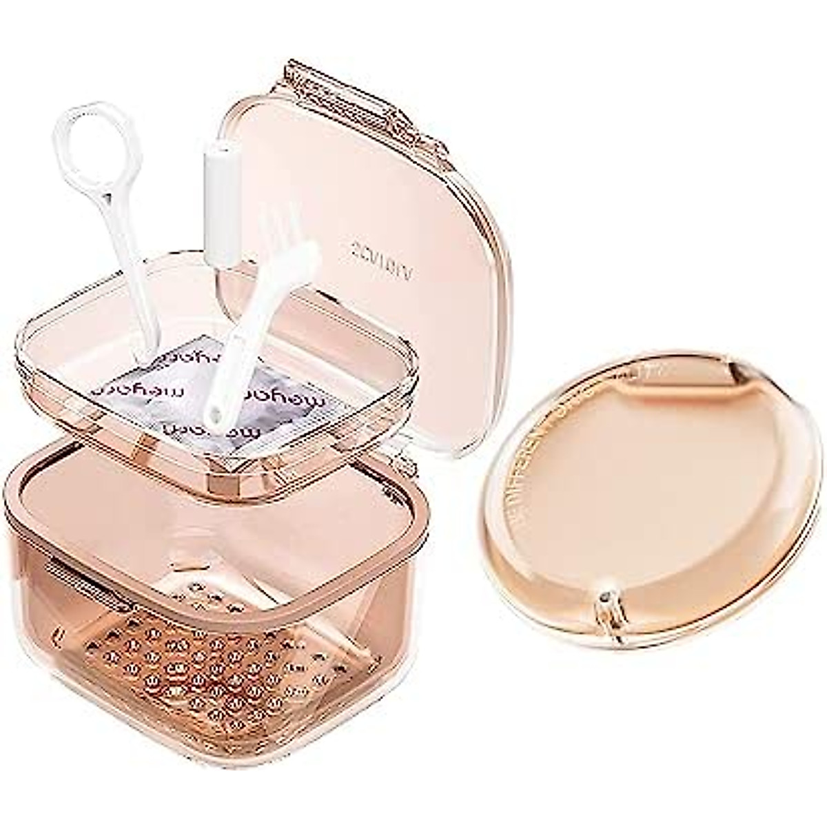 Retainer Case, Retainer Cleaner Case 2 Pack, Portable Denture Cases and Unique Denture Bath with Drain Tray, Denture Bridges, Partial Dentures, Traditional Braces, Etc. (Orange)