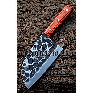 Handmade forged Carbon Steel butcher Serbian Cleaver Chopper Kitchen Chef Knife Pakka Wood Handle comes with Leather Sheath DW4095