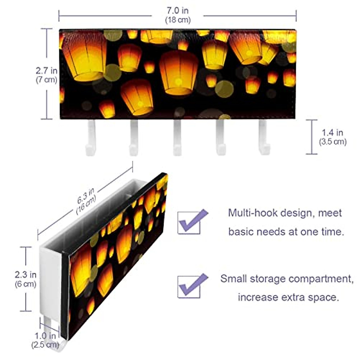 Coat Rack Wall Mounted, 5 Rail Wall Decorative Hooks Hanging for Clothes Hat Towel Purse Key, 7 Inches, 4.4lbs(Max), Sky Lantern Festival