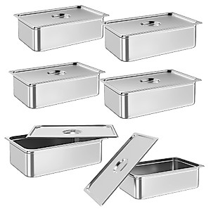 Garvee 6 Pack Steam Table Pan Full Size Hotel Pan, [NSF Certified][with Lid] Catering Food Pan Commercial Stainless Steel 6 Inch Deep Anti-Jamming