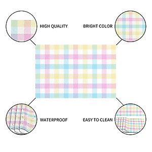 Rvsticty Linen Spring Placemats Set of 4 Buffalo Check Plaid Easter Table Mats Easter Decor Birthday Party Home Kitchen Table Decorations and Supplies-12×18''