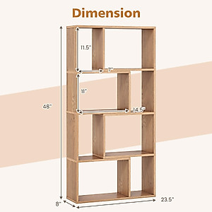Giantex 8-Cube Geometric Bookshelf, 4-Tier High Bookcase, 48" Modern Storage Organizer, Floor Standing Open Display Shelving, Wooden Storage Cabinet for Living Room, Bedroom, Study, Natural