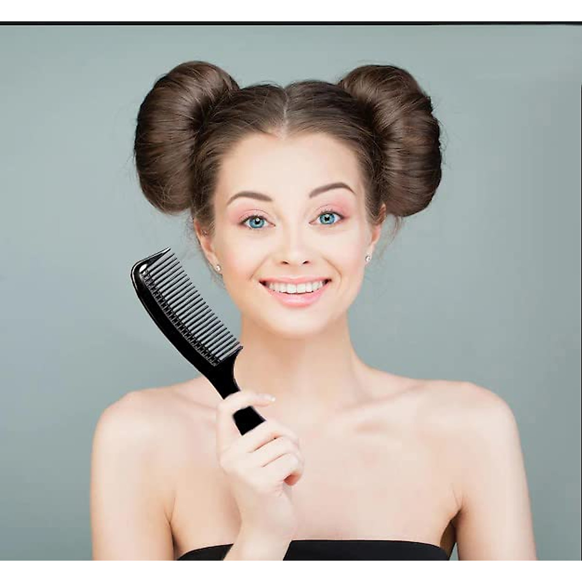 LUXXII - (6 Pack) 8 inch Black Styling Essentials Round Handle Comb Pocket