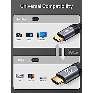 JSAUX Mini HDMI to HDMI Cable 6FT, [Aluminum Shell, Braided] High Speed 4K 60Hz HDMI 2.0 Cord, Compatible with Camera, Camcorder, Tablet and Graphics/Video Card, Laptop, Raspberry Pi Zero W -Grey
