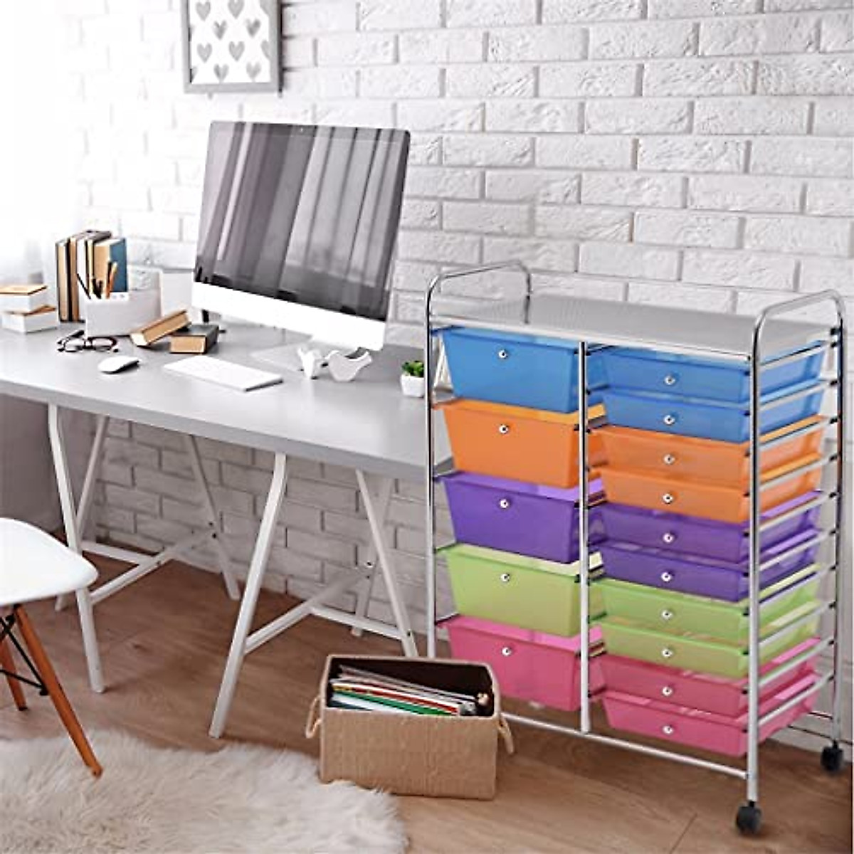 N/A 15 Drawer Rolling Storage Cart Tools Scrapbook Paper Office School Organizer Mutli Color Home Furniture