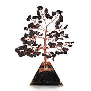 FASHIONZAADI Chakra Tree Reiki Healing Orgone Pyramid Base Bonsai Trees Good Luck Statue Crystal Feng Shui Decor Figurine Vastu Correction Reikis Stones (Black Tourmaline)