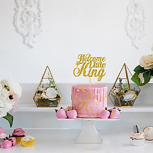 Helewilk Welcome Little King Cake Topper, Oh Baby, Baby Shower Gender Reveal Cake Decor, Glittery Welcome Baby Boy Party Decorations Supplies
