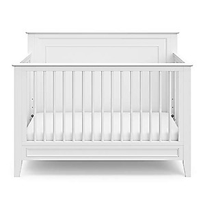 Storkcraft Solstice 5-In-1 Convertible Crib (White) – GREENGUARD Gold Certified, Converts to Toddler Bed and Full-Size Bed, Fits Standard Full-Size Crib Mattress, Adjustable Mattress Support Base