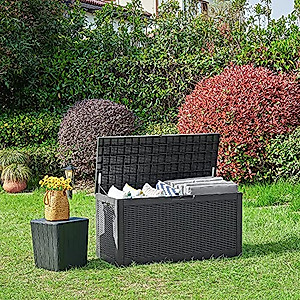 YITAHOME 100 Gallon Large Resin Deck Box Outdoor Storage Boxes for Patio Furniture, Outdoor Cushions, Garden Tools and Pool Supplies-Waterproof,Lockable (Dark grey)