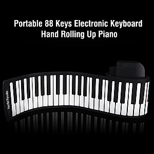Roll Up Piano 88 Keyboard Aufrollbares Klavier Tasten,Electronic Keyboard Hand Rolling Up Piano Built in 1100mAh Li on Battery(Rolling Up Piano+Pedal+USB Cable+DC Power Cable+Storage Bag)