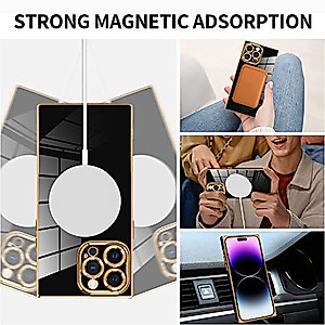 LSL Magnetic Case for iPhone 14 Pro Max [Compatible with MagSafe] Soft TPU Bumper Anti-Drop Anti-Scratch Shock Absorption Slim Cover Luxury Plating Full Camera Lens Protective Square Case - Black