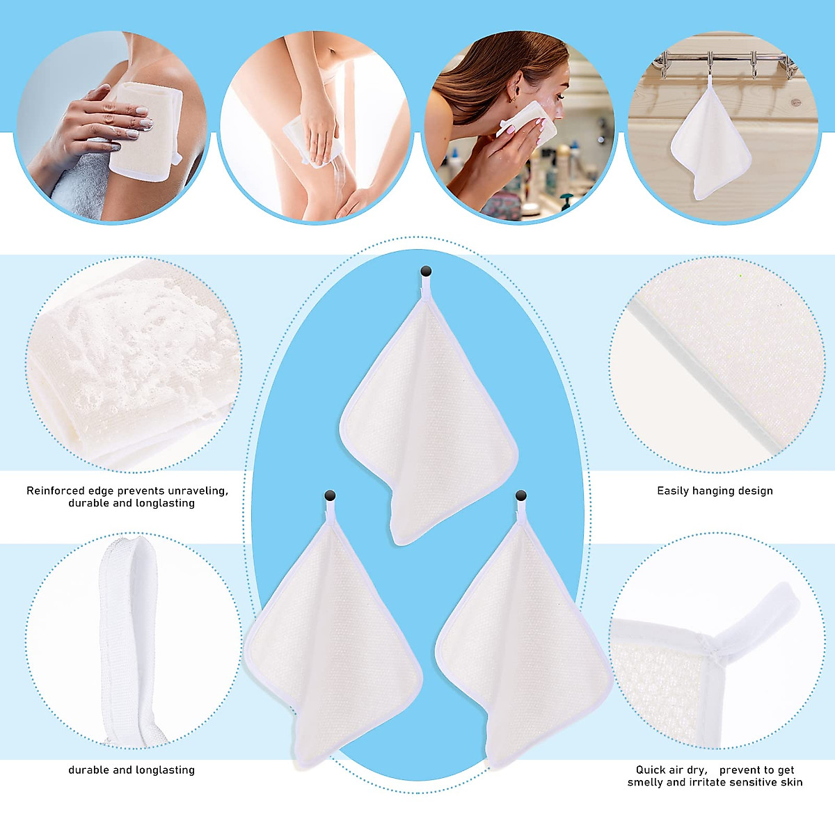 WLLHYF Exfoliang Face and Body Wash Cloths Towel Soft Weave Bath Cloth, 5 Pack Exfoliating Washcloths Dual-Sided Soft-Weave Bath Cloth Towel for Body Shower for Men and Women