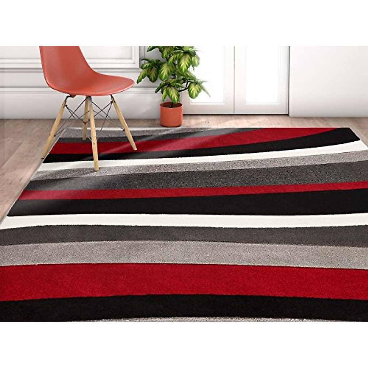 Well Woven Red Rad Waves Modern Geometric Stripes 7'10" x 9'10" Area Rug